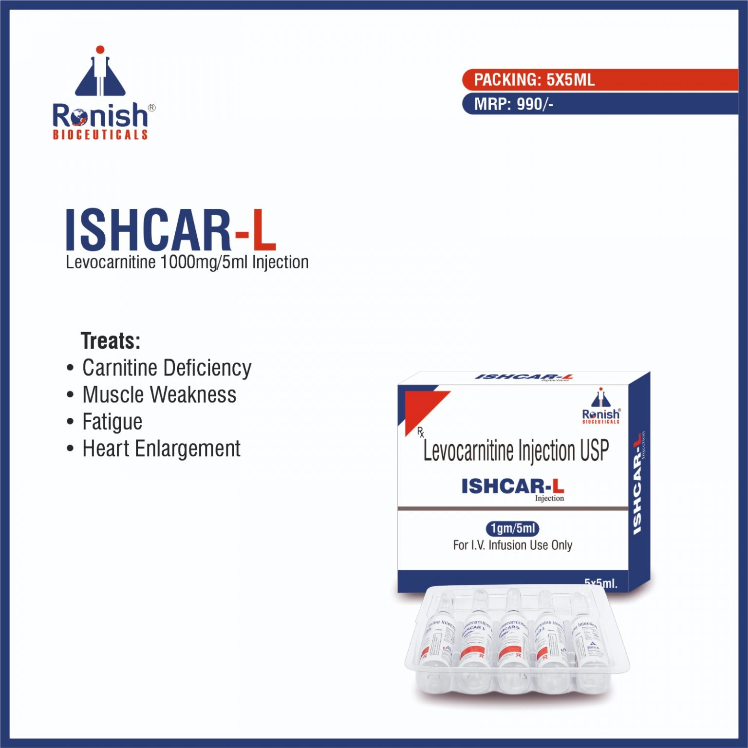 ISHCAR L - LEVOCARNITINE 1000MG/5ML INJECTION | Order Now!
