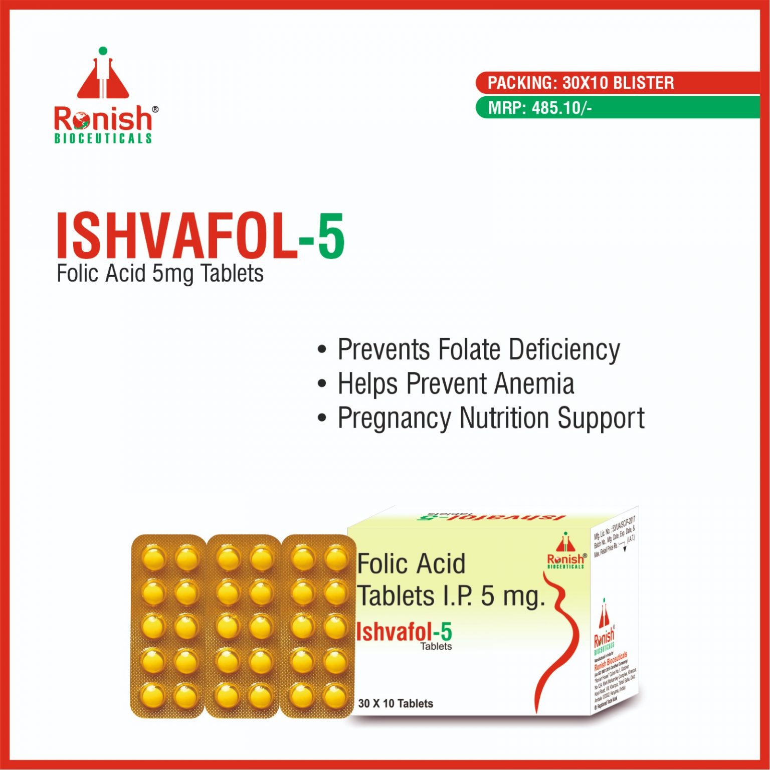 ISHVAFOL 5 - FOLIC ACID 5MG TABLETS | Order Now Today!