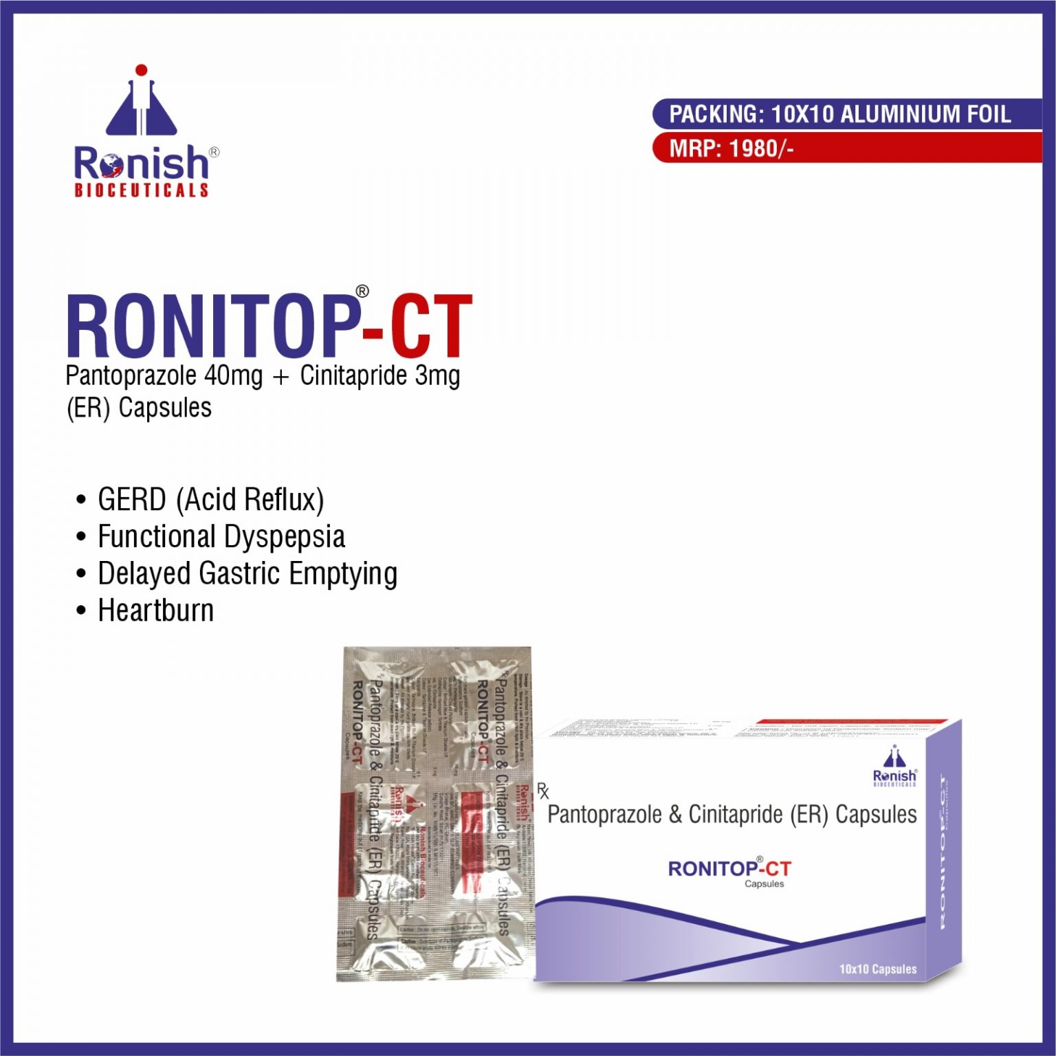 RONITOP CT - PANTOPRAZOLE 40MG + CINITAPRIDE 3MG (ER) CAPSULES